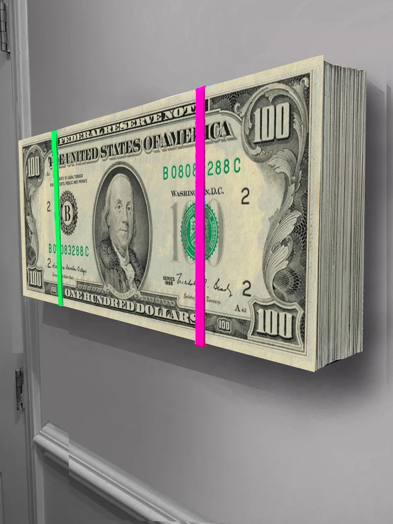 Big Money 80s (old 100 from 1986) Stack 3D ready to hang wall Sculptur ...